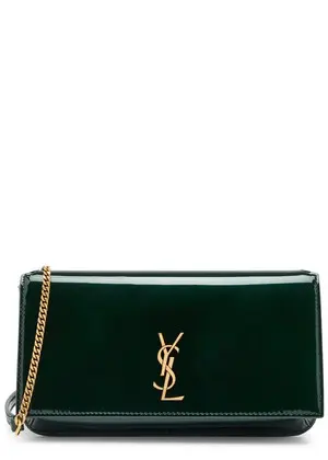 Saint Laurent Cassandre Patent Leather Phone Case Dark Green