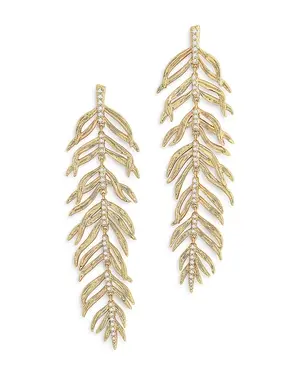 ANABEL ARAM Pave Palm Leaf Linear Drop Earrings - Gold