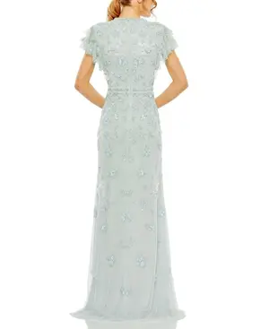 Mac Duggal Floral Embellished High Neck Gown - Periwinkle