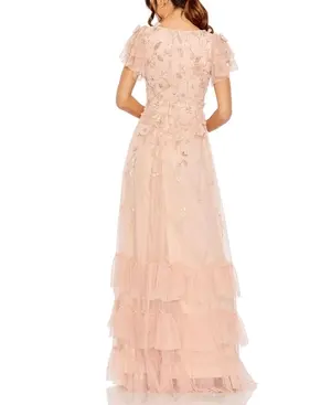 Mac Duggal Ruffle Tiered Embellished Gown - Blush