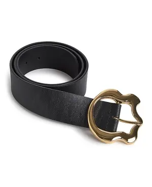 Cynthia Rowley Signature Buckle Leather Belt - Black