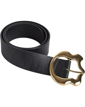 Cynthia Rowley Signature Buckle Leather Belt - Black