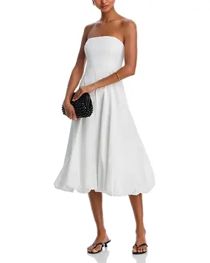 Aqua Strapless Midi Bubble Dress - White