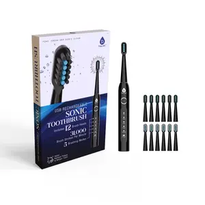 PURSONIC Usb Rechargeable Electric Toothbrush With 12 Brush Heads - Black