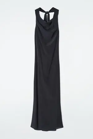 Cos Cowl-neck Maxi Dress With Open Back And Ties