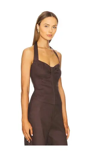 Bardot Rixton Linen Halter Top - Chocolate