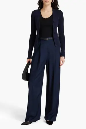 Theory Twill Wide-leg Pants - Navy