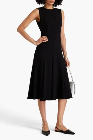 Theory Fluted Crepe Midi Dress - Black