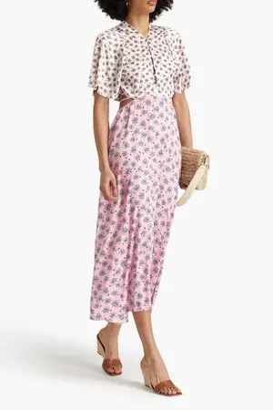 Maje Printed Satin Midi Dress