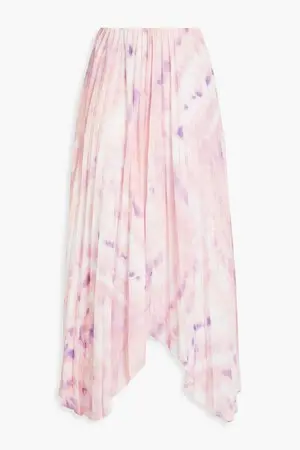 Maje Asymmetric Pleated Printed Midi Skirt