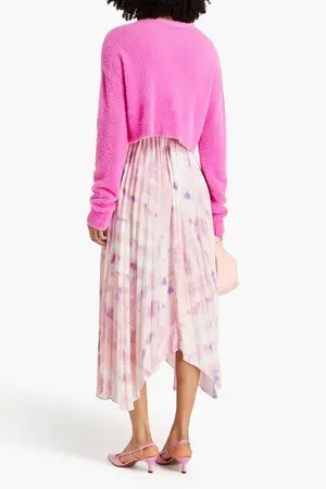 Maje Asymmetric Pleated Printed Midi Skirt