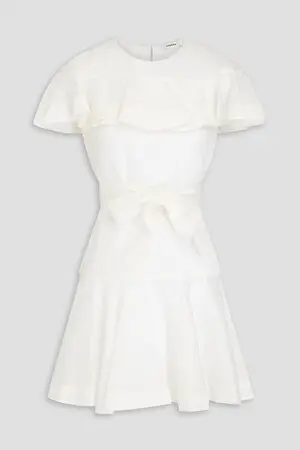 Sandro Ruffled Belted Linen-blend Gauze Mini Dress