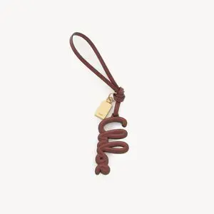 Chloé Logo Bag Charm In Shiny Leather Brown