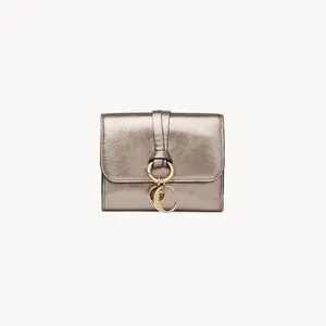 Chloé Small Alphabet Tri-fold In Metallic Leather Grey