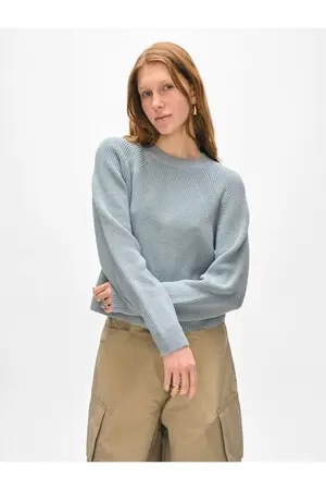 WHITE & WARREN Cotton Ribbed Raglan Crewneck - Blue