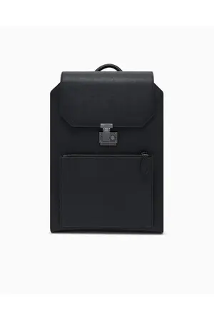 Emporio Armani Tumbled-leather Backpack With Flap And Laptop Compartment - Black