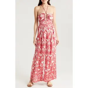 Poupette St Barth Claudia Wide Leg Halter Jumpsuit - Pink Himba