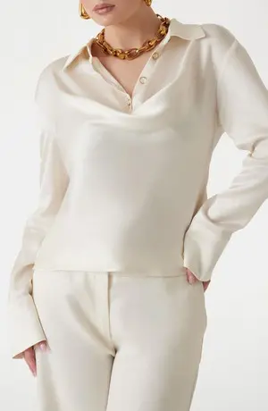 MARCIANO Linda Satin Polo Top - Ivory