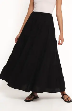 PETAL & PUP Archy Tiered Maxi Skirt - Black