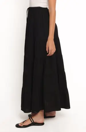 PETAL & PUP Archy Tiered Maxi Skirt - Black