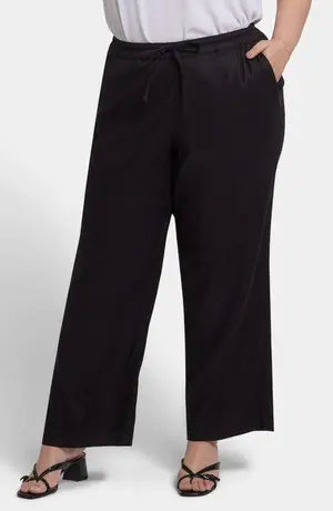 NYDJ Drawstring Relaxed Fit Linen Blend Pants - Black