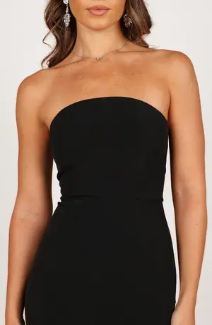 PETAL & PUP Clara Feather Trim Strapless Midi Dress