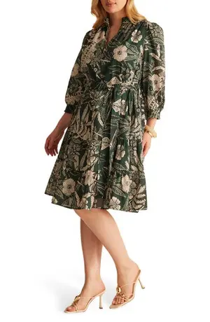 ESTELLE Sea Lily Tiered Cotton Dress - Teal/cream