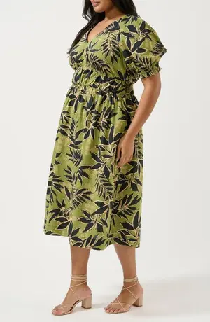 ESTELLE Wildleaf Print Midi Dress - Green Print