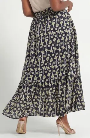 ESTELLE Sea Lily Belted Tiered Cotton Maxi Skirt
