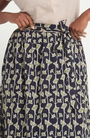 ESTELLE Sea Lily Belted Tiered Cotton Maxi Skirt