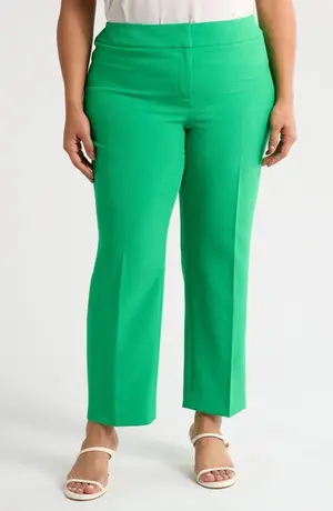 KASPER Flat Front Slim Pants Apple Green