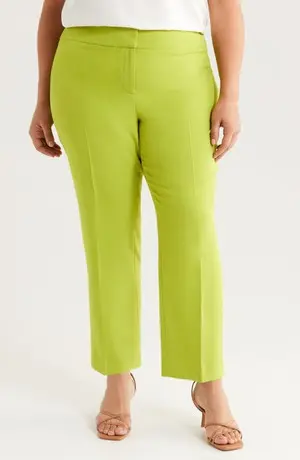 KASPER Flat Front Slim Pants - Kiwi