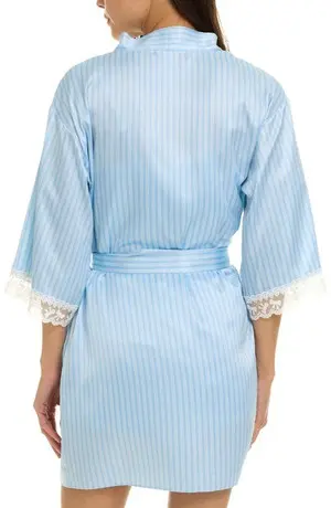 Flora Nikrooz Sabrina Bow Print Satin Short Pajamas & Robe Set - Soft Blue