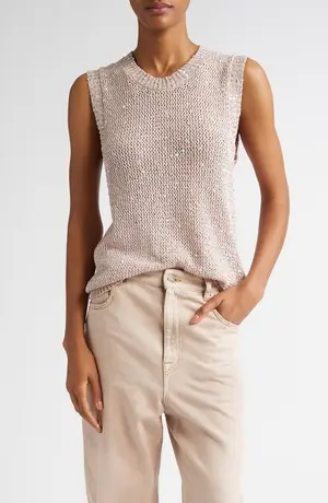 GOLDEN GOOSE Sequin Mesh Knit Tank - Shadow Gray