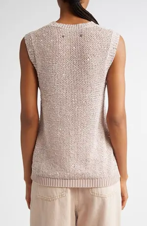 GOLDEN GOOSE Sequin Mesh Knit Tank - Shadow Gray