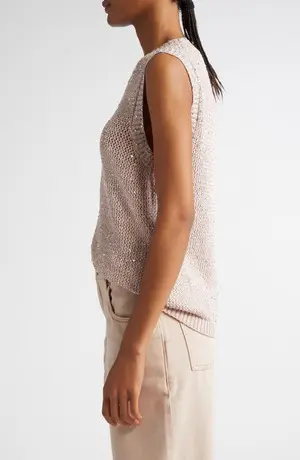 GOLDEN GOOSE Sequin Mesh Knit Tank - Shadow Gray