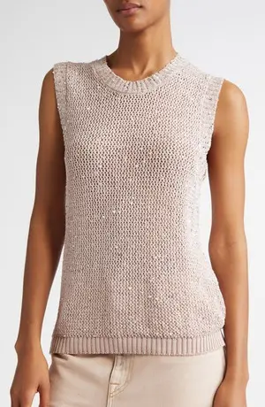 GOLDEN GOOSE Sequin Mesh Knit Tank - Shadow Gray