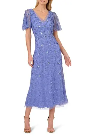 Adrianna Papell Beaded Mesh Cocktail Dress