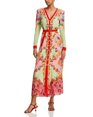Saloni Leah Silk Belted Dress - Florentina Garden