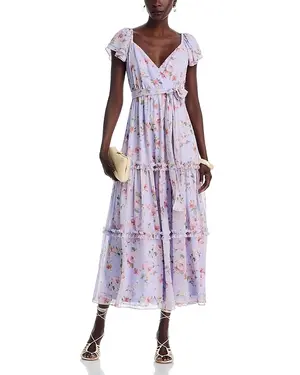 Aqua Floral Flutter Sleeve Maxi Dress Exclusive