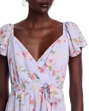 Aqua Floral Flutter Sleeve Maxi Dress Exclusive