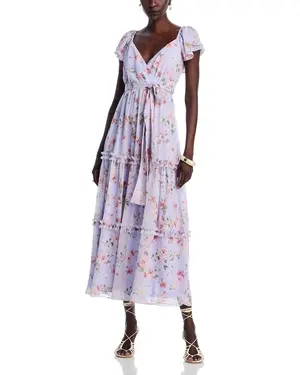 Aqua Floral Flutter Sleeve Maxi Dress Exclusive