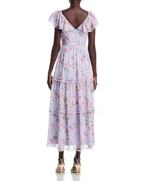 Aqua Floral Flutter Sleeve Maxi Dress Exclusive