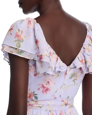 Aqua Floral Flutter Sleeve Maxi Dress Exclusive