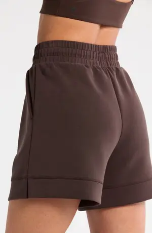 Zella High-waist Knit Shorts - Brown Mole