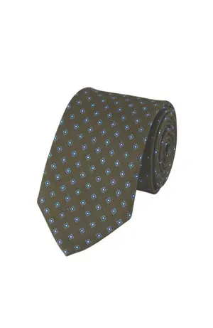 CHARLES TYRWHITT Silk Linen Geo Print Necktie - Moss Green