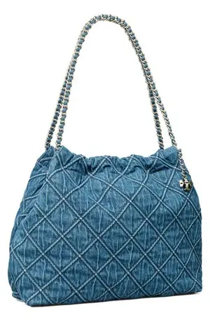 Tory Burch Fleming Soft Quilted Hobo Bag - Denim