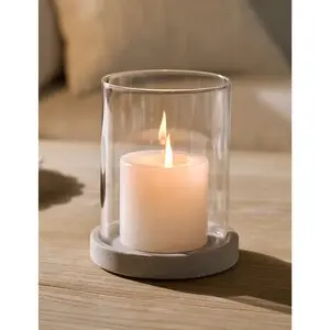 THE WHITE COMPANY Hurricane Medium Sandstone And Glass Candle Holder 16cm - Clear