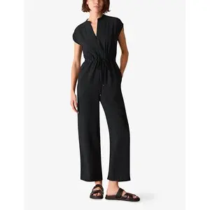 Whistles V-neck Short-sleeve Woven Jumpsuit - Black