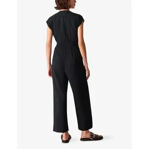 Whistles V-neck Short-sleeve Woven Jumpsuit - Black